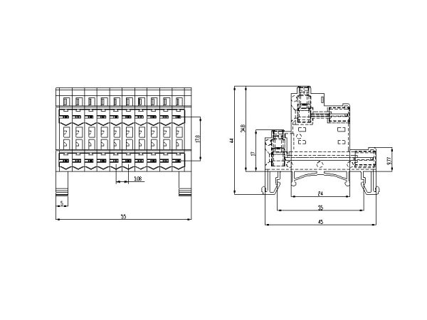 5.08mm Rail Type Folded Socket Terminal Block - 2x10 Pins - Mega Radar
